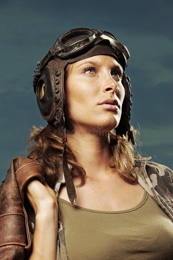 Vintage Pilot: Fashion Model Portrait Stock Image - Image of nice ...