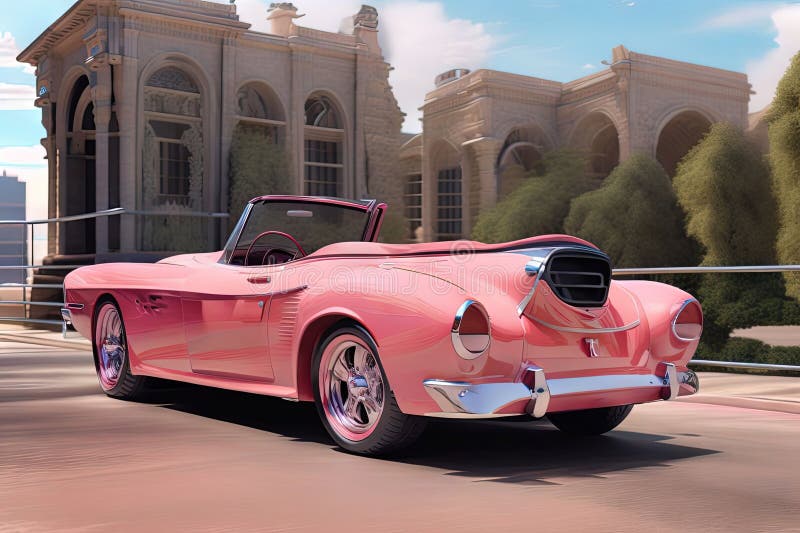Vintage Pink Convertible Car Illustration Generative Ai Stock ...