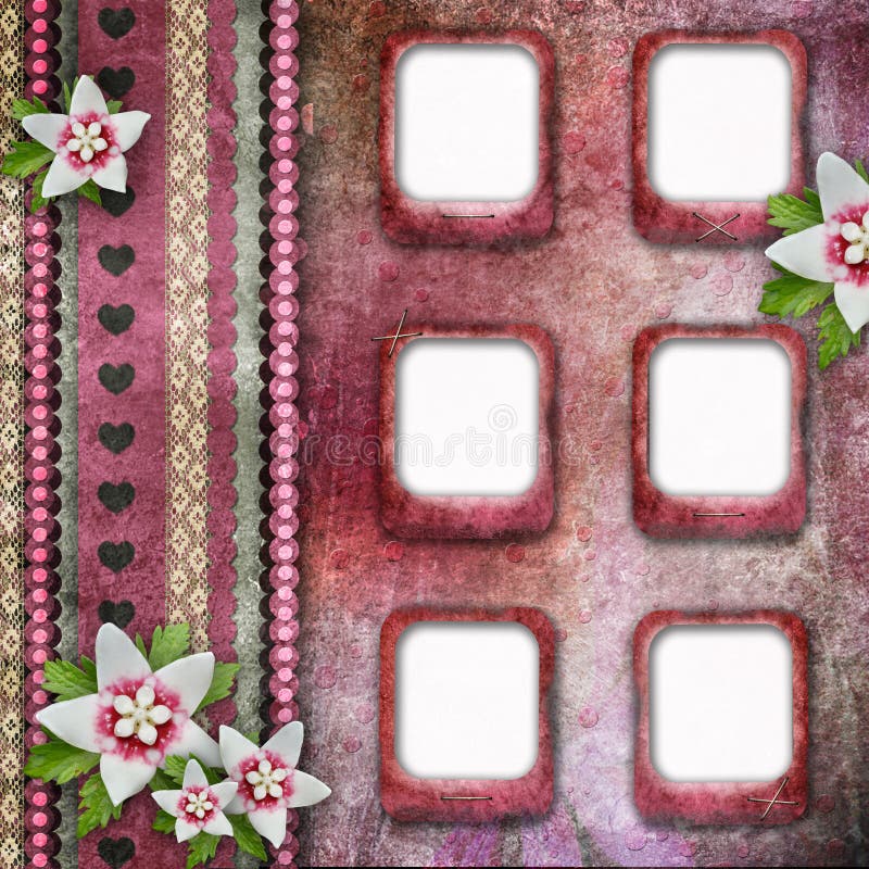 Vintage pink photo frames stock illustration. Illustration of floral ...