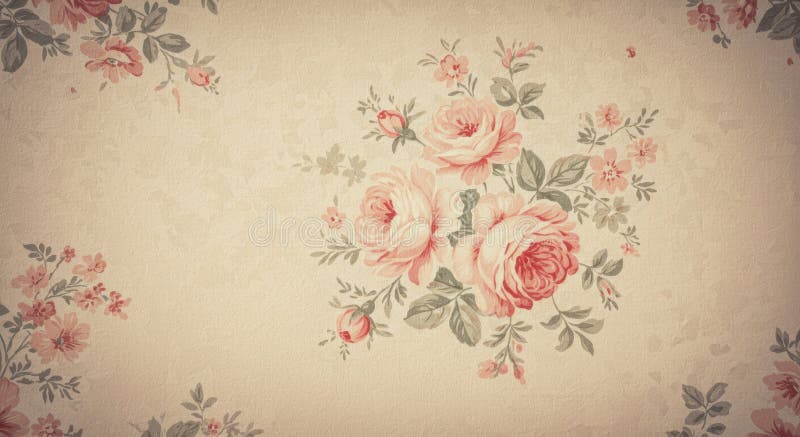 Vintage Pink Roses Floral Pattern on Beige Background Stock ...