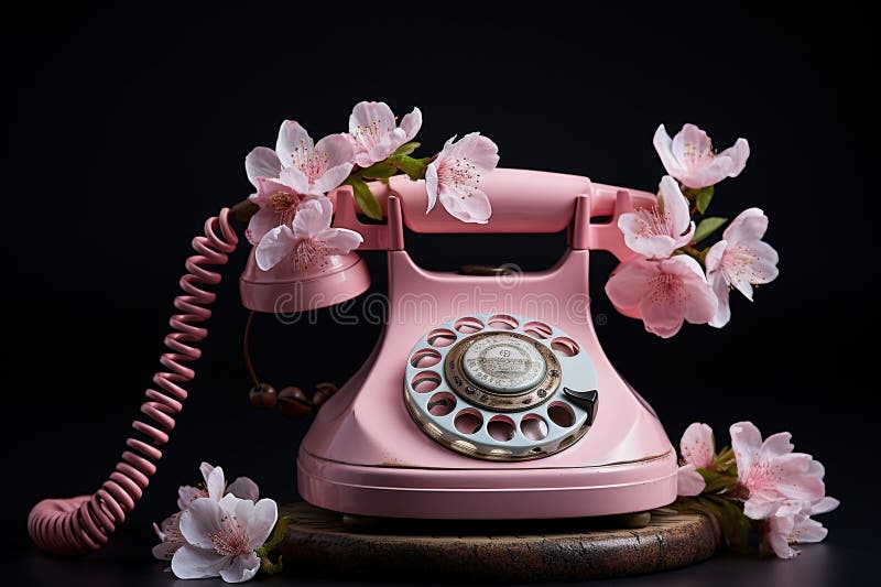 Vintage Pink Telephone with Dial and Flowers. Generative AI Stock ...