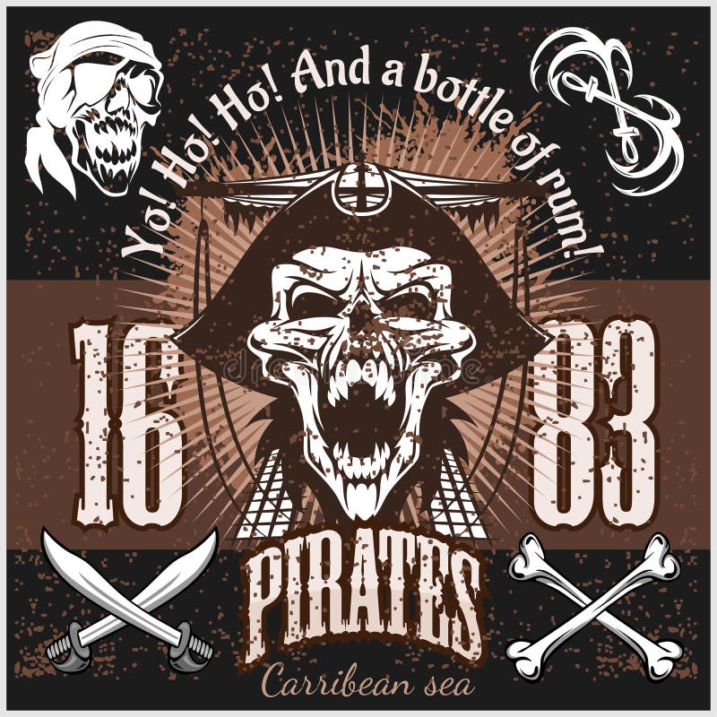 Vintage Pirate Labels or Design Elements with Retro Textures. Stock ...