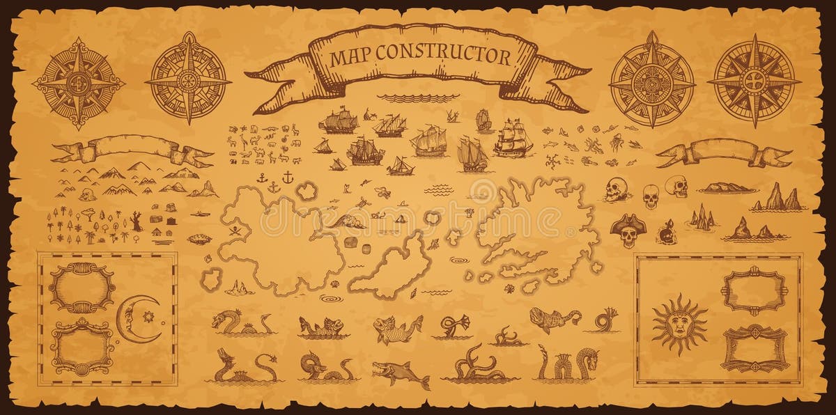 Pirate Fantasy Map Elements Stock Illustrations – 351 Pirate Fantasy ...