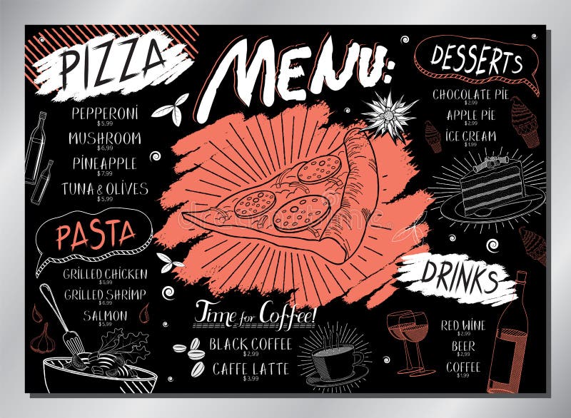 Vintage Pizza Table Menu - A3 Size 420x297 Mm Stock Illustration ...