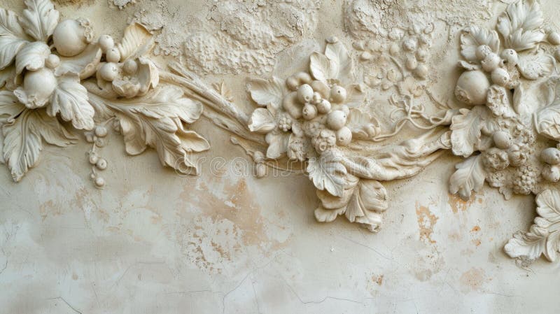 Vintage Plaster Fruit and Flower Relief Stock Illustration ...