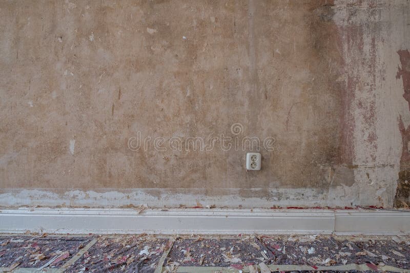 Vintage Plaster Wall Texture during Home Renovation with Old Electric ...