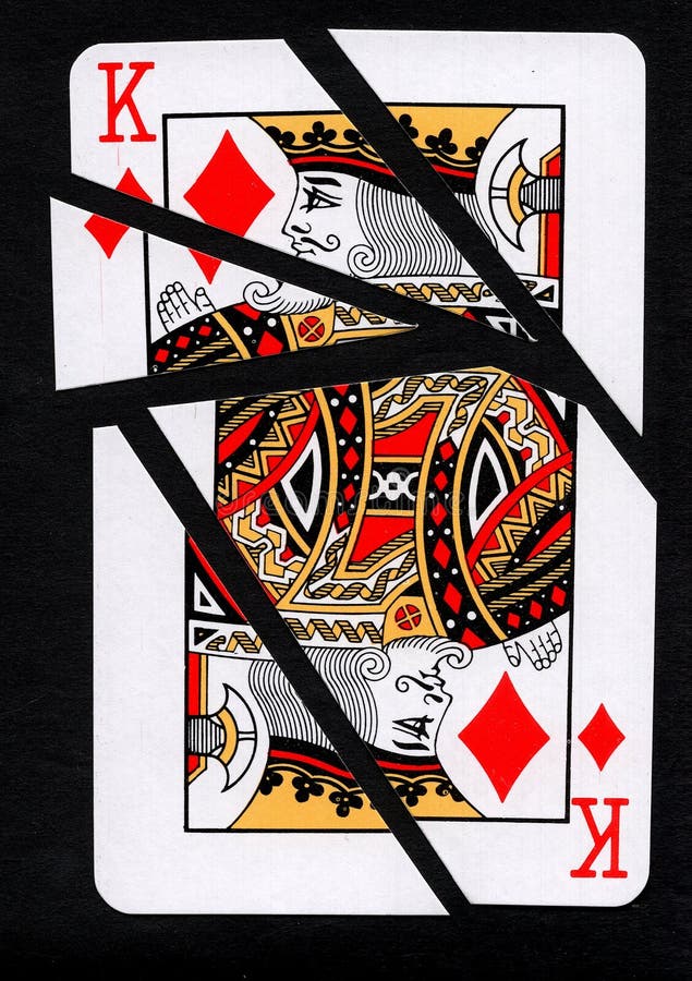 A Playing Card Cut into Sharp Pieces on a Black Background. Stock ...