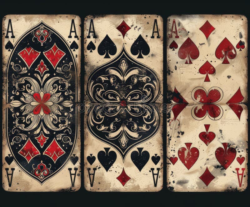 Vintage Playing Cards with Ornate Designs Shown Front Stock ...