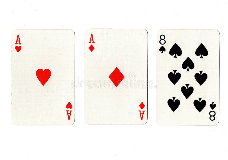 Vintage Playing Cards Showing a Pair of Aces and an Eight. Stock ...