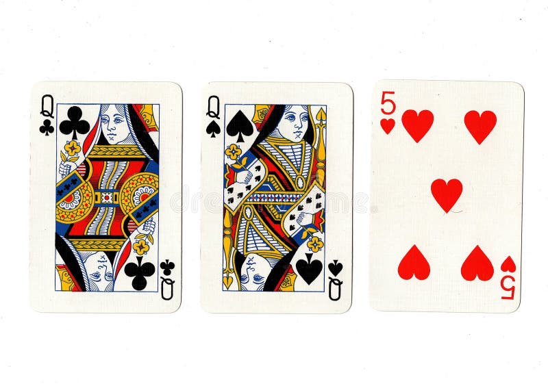Vintage Playing Cards Showing a Pair of Queens and a Five. Stock ...