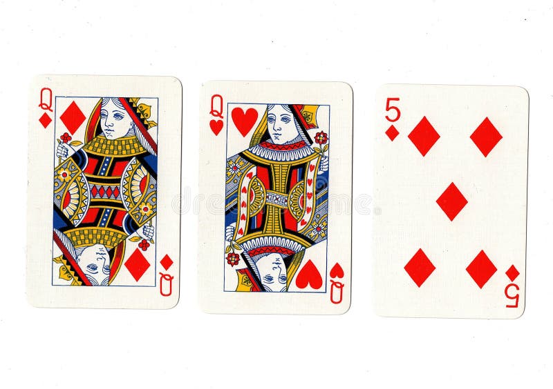 Vintage Playing Cards Showing a Pair of Queens and a Five. Stock ...