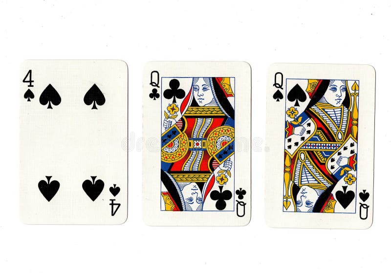 Vintage Playing Cards Showing a Pair of Queens and a Four. Stock ...