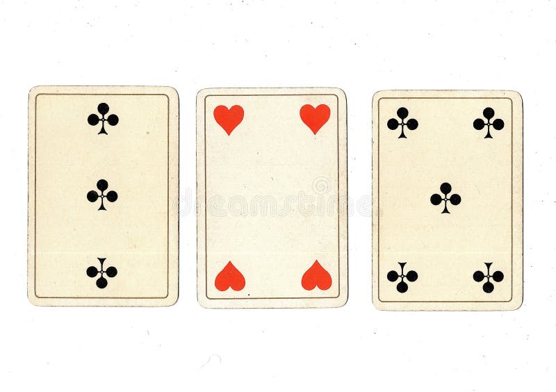 Vintage Playing Cards Showing a Three Card in Different Suits. Stock ...