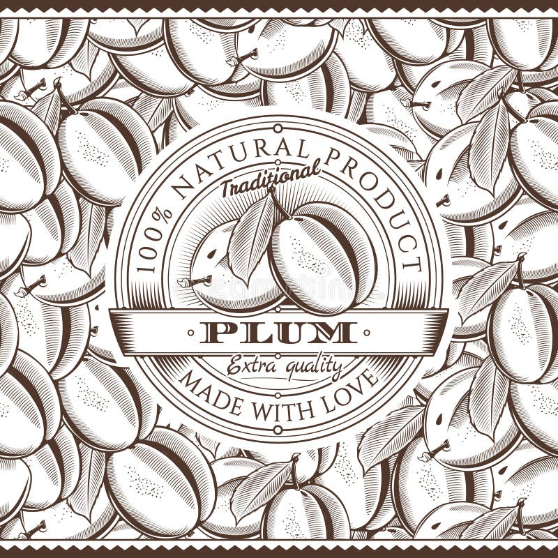 Vintage Plum Label on Seamless Pattern Stock Vector - Illustration of ...