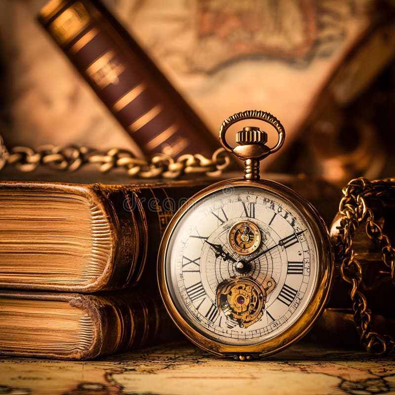 Vintage Pocket Watch Clock on Ancient Map Stock Illustration ...