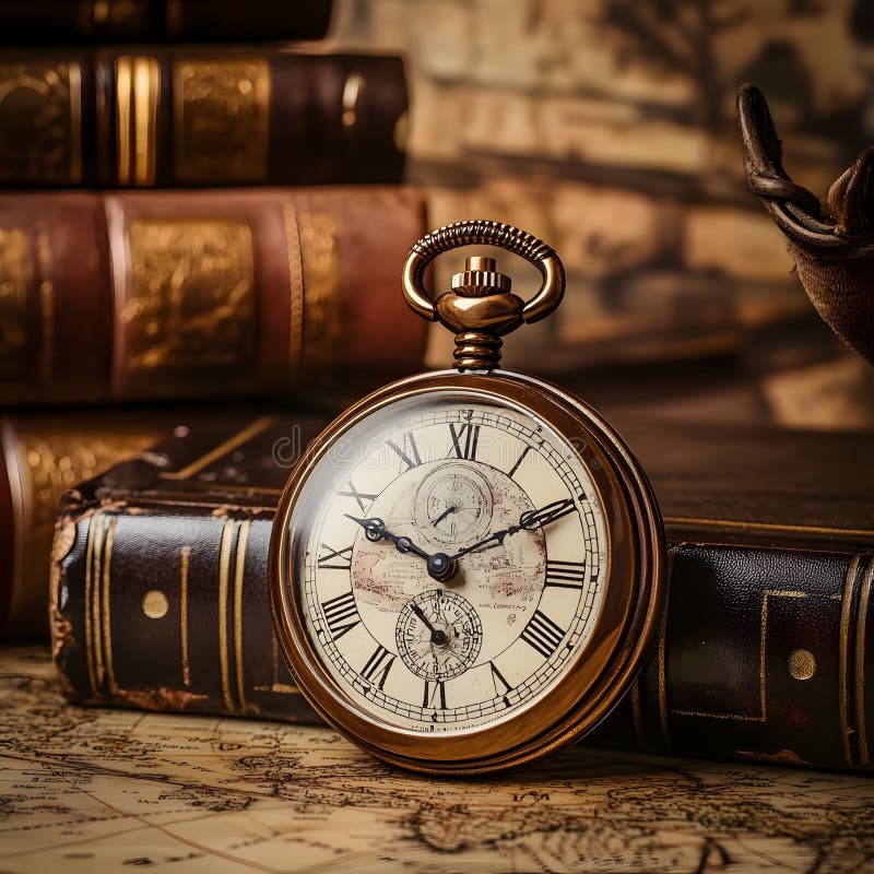 Vintage Pocket Watch Clock on Ancient Map Stock Illustration ...