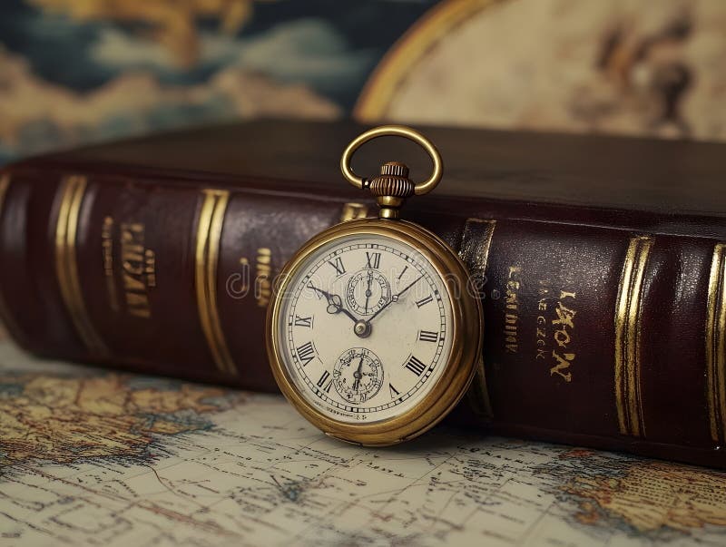 Vintage Pocket Watch Clock on Ancient Map Stock Illustration ...