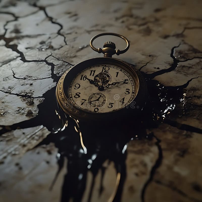 Vintage Pocket Watch on Cracked Surface with Liquid Surround Stock ...