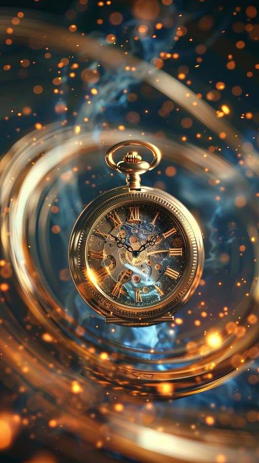 Vintage Pocket Watch Floating in a Space-time Vortex Stock Illustration ...