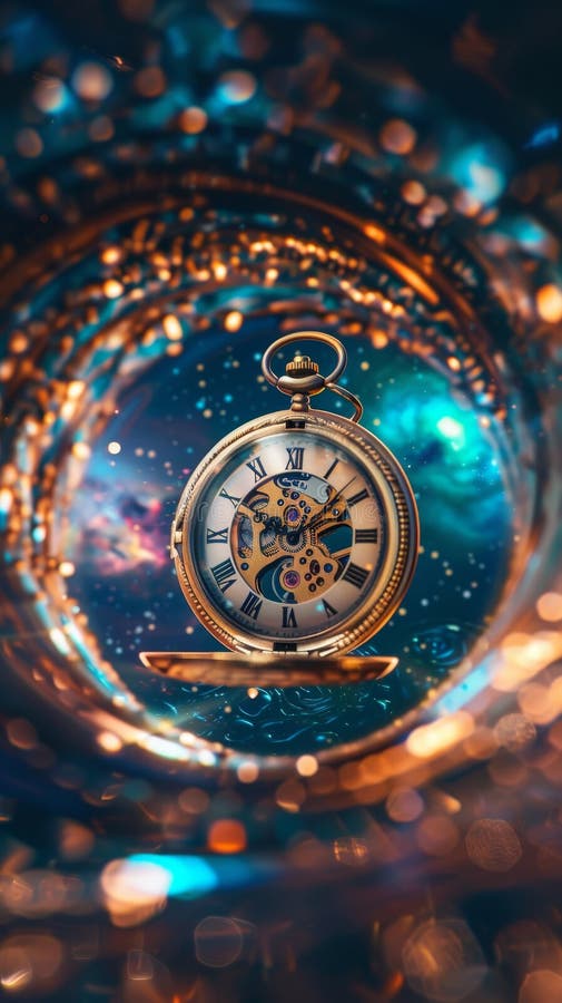 Vintage Pocket Watch Floating in a Space-time Vortex Stock Illustration ...