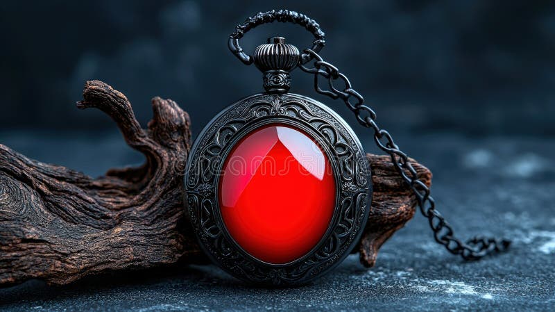 Vintage Pocket Watch with a Red Gem Resting on a Textured Surface Stock ...