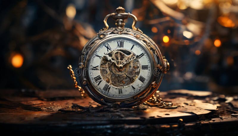 Vintage Pocket Watch in Rustic Setting with Cogs Exposed Stock Image ...