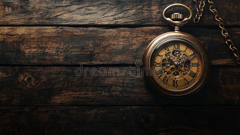 Vintage Pocket Watch on Rustic Wooden Background Stock Illustration ...