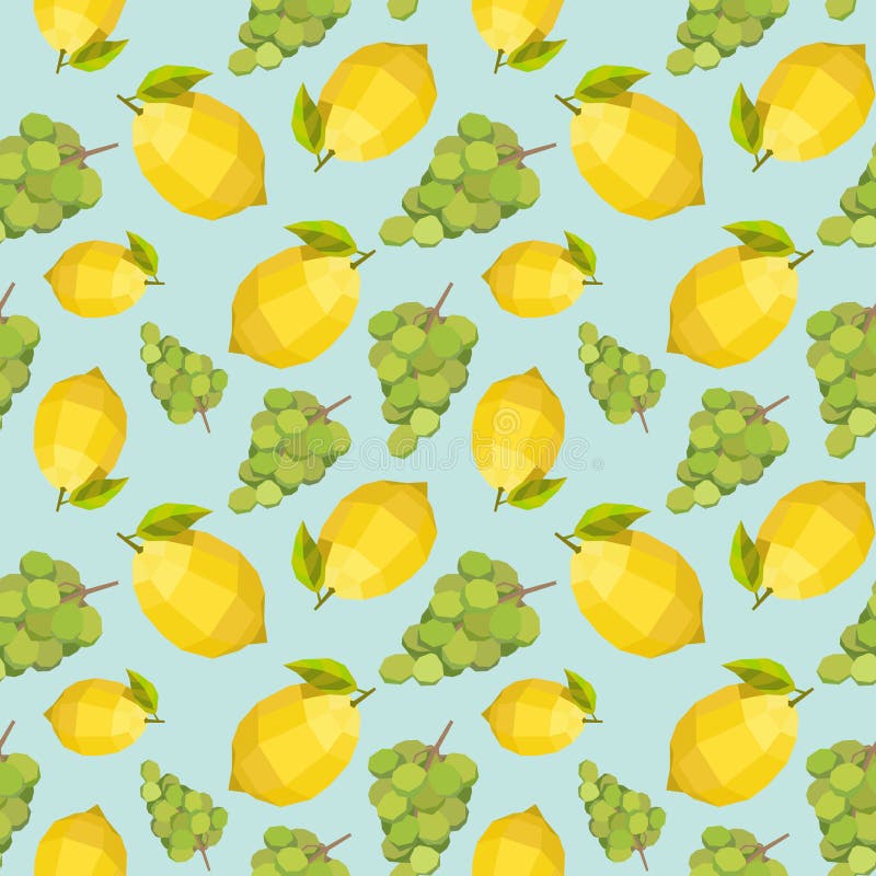 Vintage Polygon Grape Lemon Pattern Stock Vector - Illustration of ...