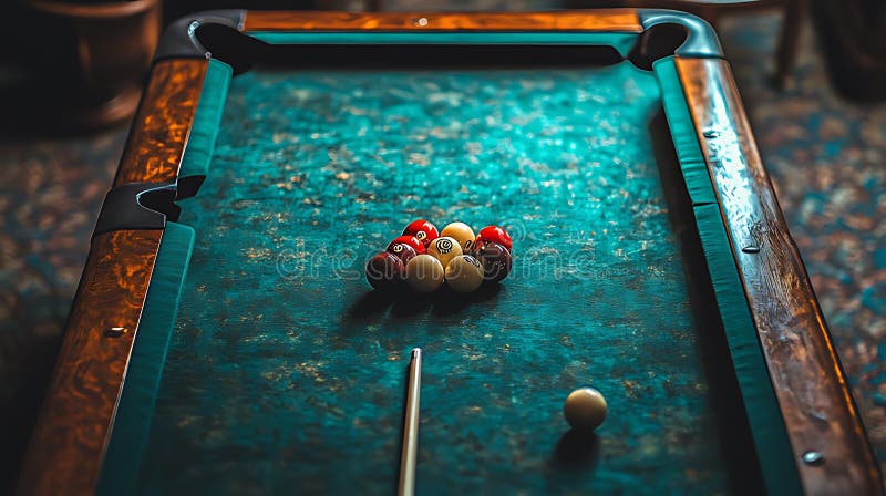 Vintage Pool Table Game Setup, Rustic Room Stock Illustration ...