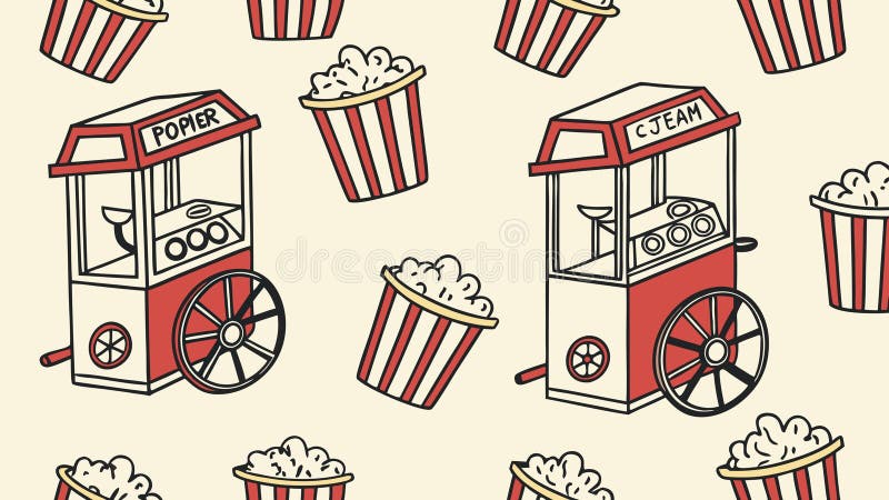 Vintage Popcorn Machine and Bags Seamless Pattern, Vector Design ...