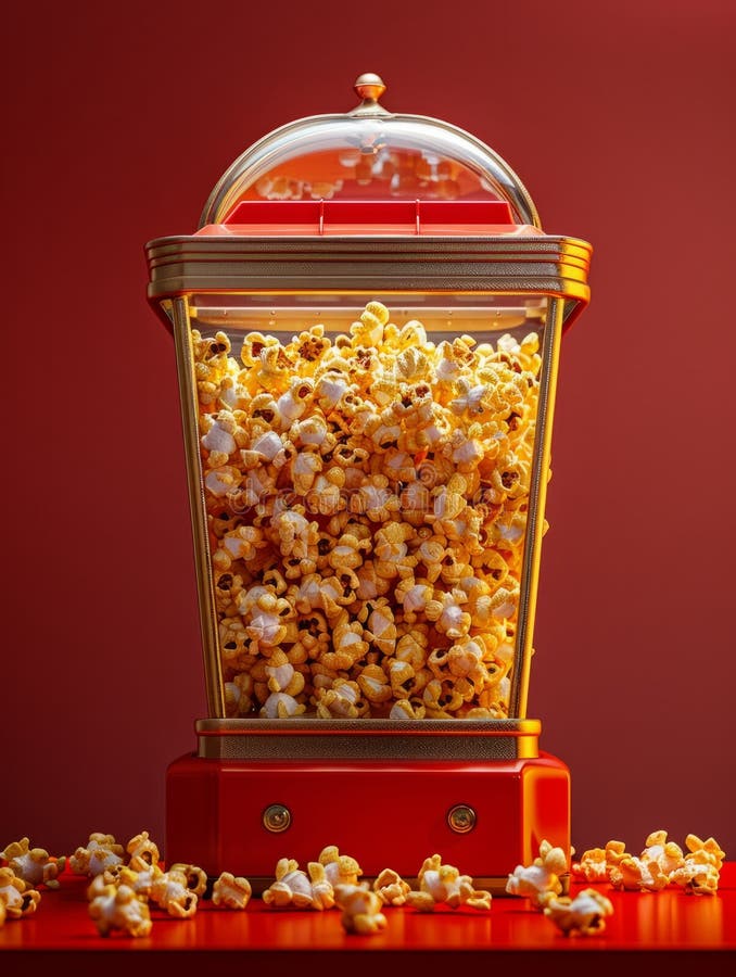 A Vintage Popcorn Machine Filled with Freshly Popped Popcorn. Stock ...