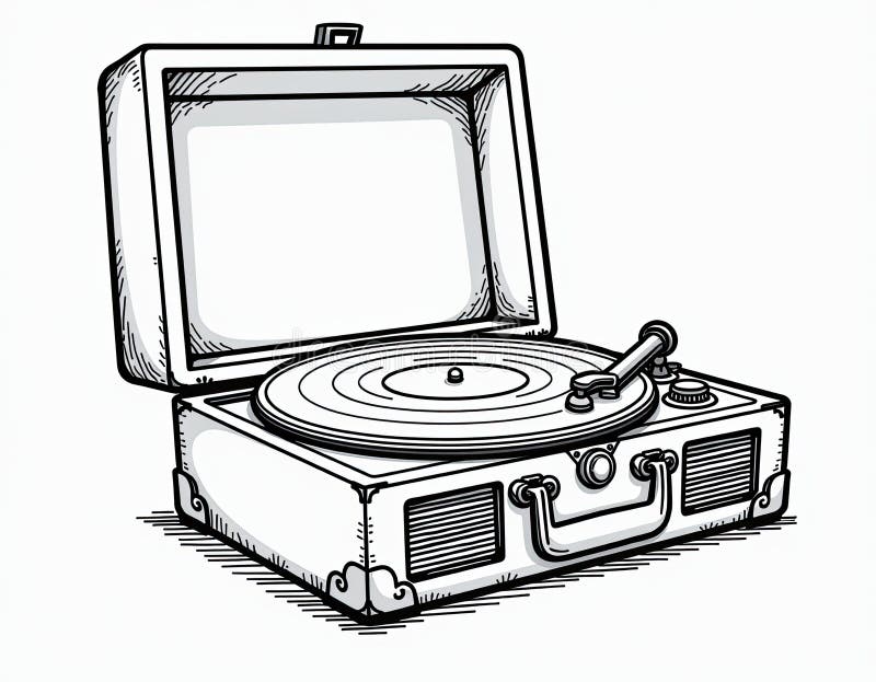 Vintage Portable Record Player Hand Drawn Illustration Stock ...