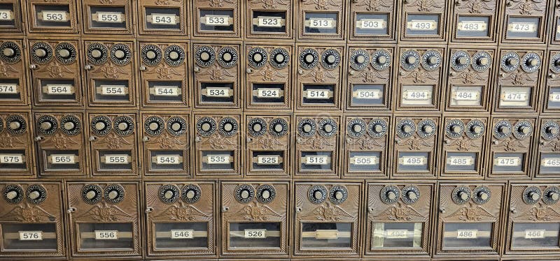 Vintage Post Office Boxes in a Row. Stock Image - Image of circle ...