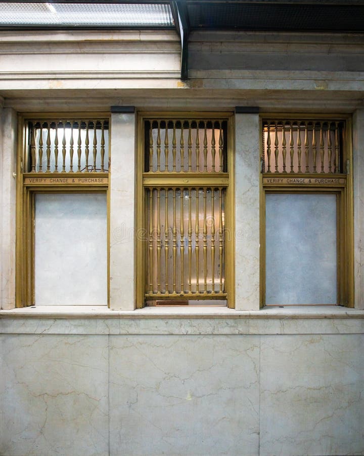 Vintage Post Office Facility Interior with Windows and Bars. Stock ...