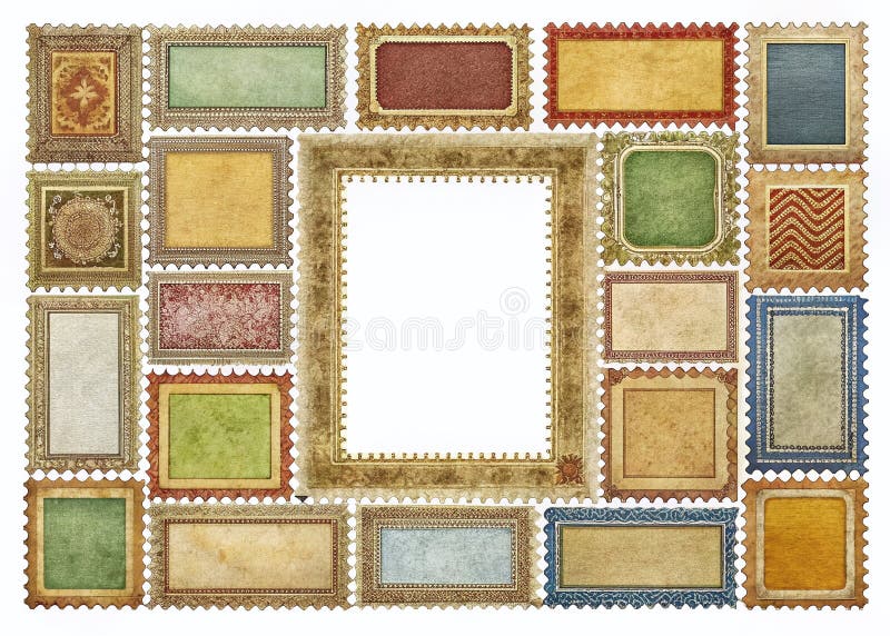 Vintage Postage Stamp Frames a Design Resource for Scrapbooking Digital ...