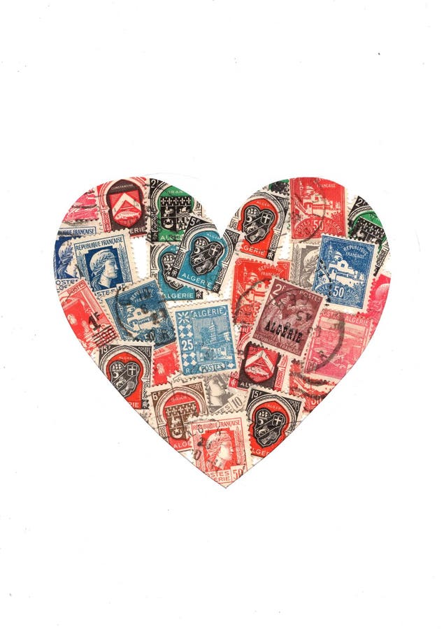 Vintage Postage Stamps from Algeria in the Shape of a Heart. Editorial ...