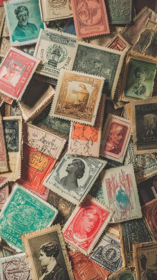 Vintage Postage Stamps, a Colorful History in Paper Stock Illustration ...