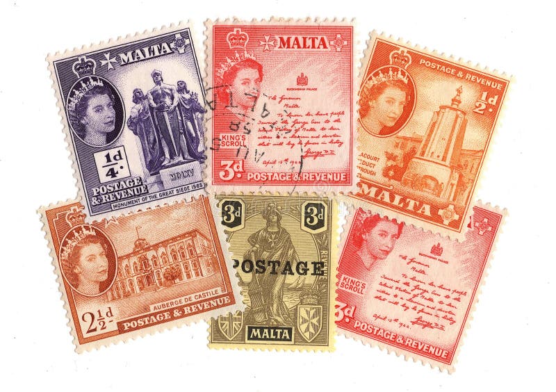 Vintage Postage Stamps from Malta. Editorial Stock Image - Illustration ...
