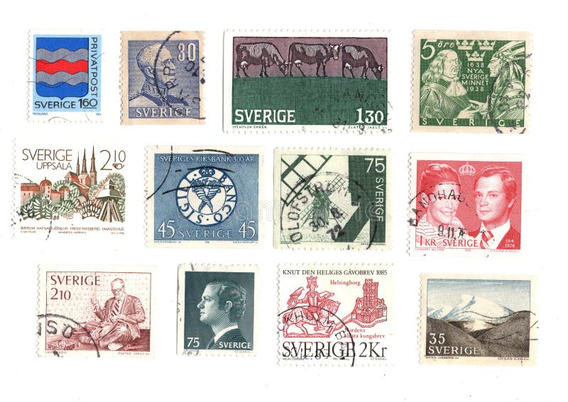 Vintage Postage Stamps from Sweden. Editorial Photography - Image of ...