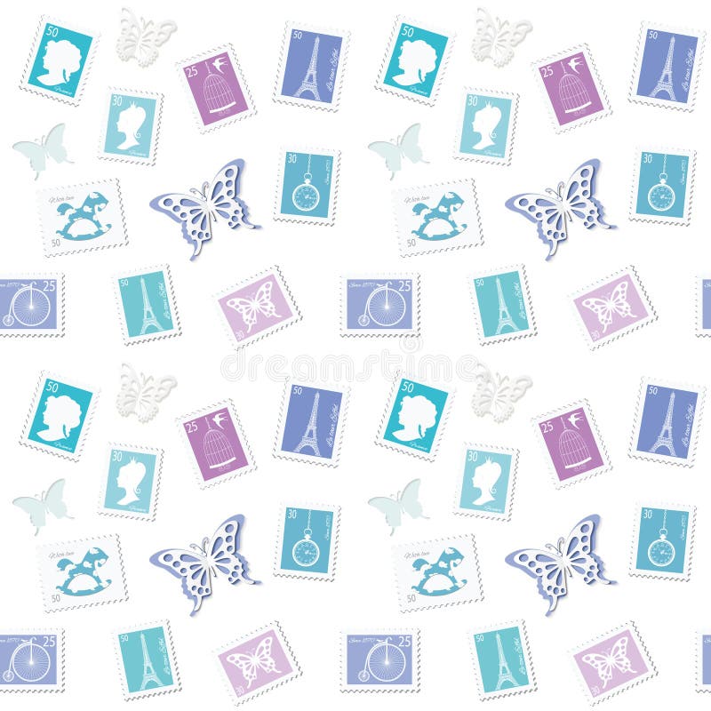 Vintage Postal Background with Different Retro Stamps. Decorative ...