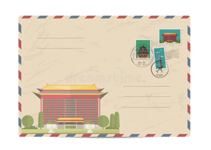 Vintage Postal Envelope with Taiwan Stamps Stock Vector - Illustration ...