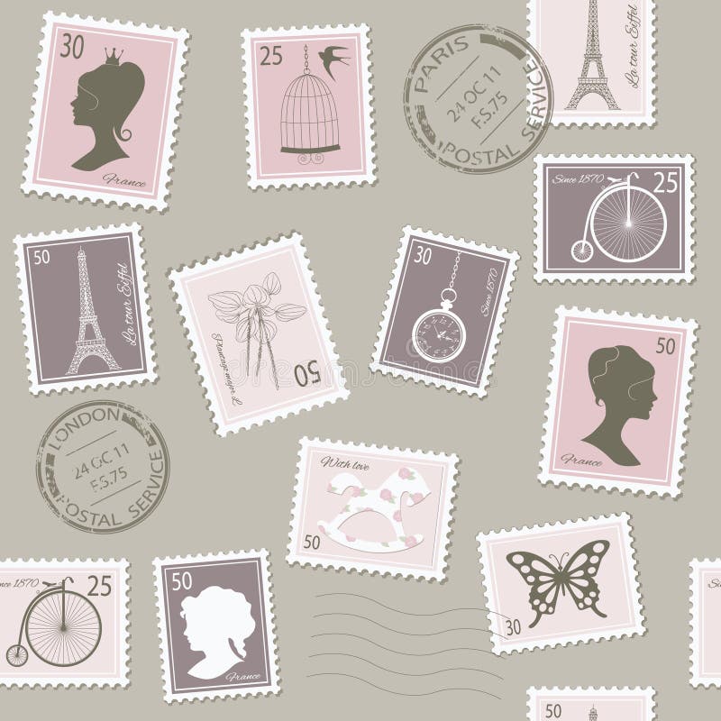 Vintage Postal Seamless Pattern Background. Stock Illustration ...