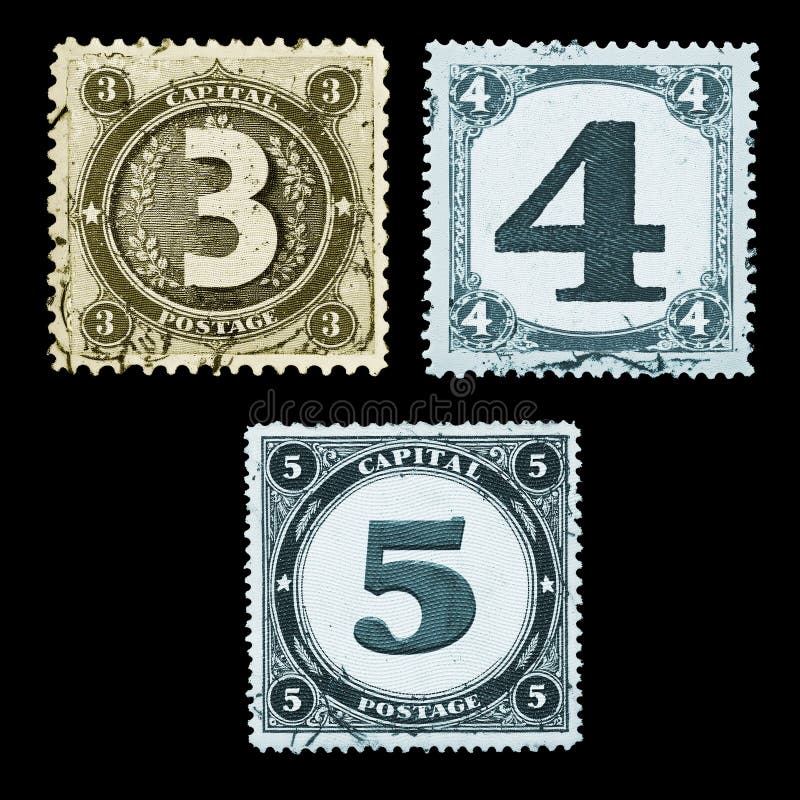 Vintage Postal Stamp Alphabet with Capital Letters and Digits - Digits ...