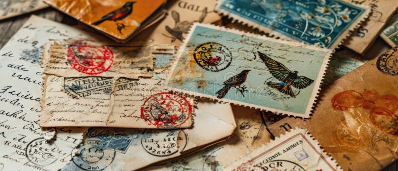 Vintage Postcard Collage of Love Letters and Stamps Stock Illustration ...