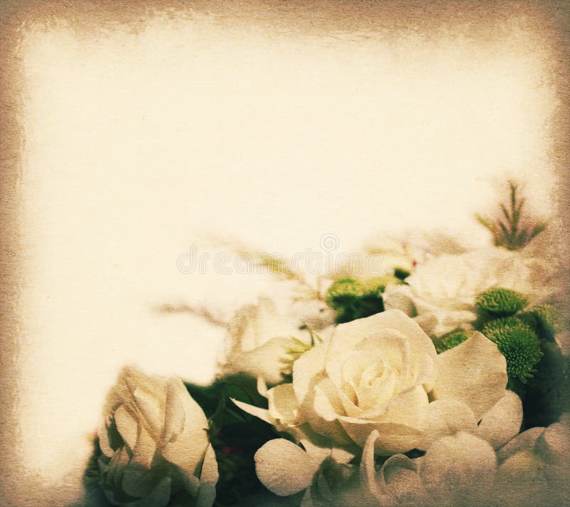 Vintage Postcard with Copy Space, White Roses Bouquets, Soft Light on ...