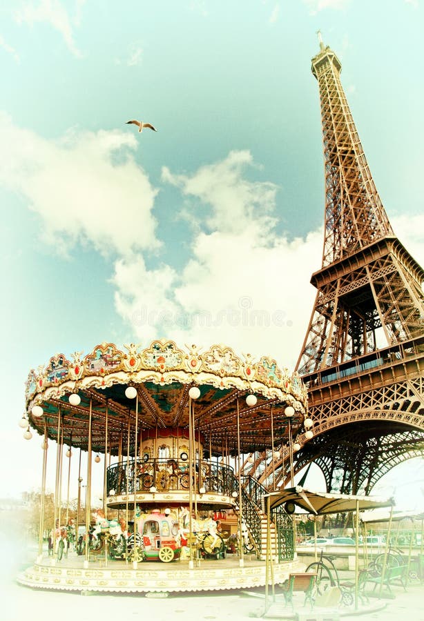 Vintage Postcard of Eiffel Tower, Paris. France Stock Image - Image of ...