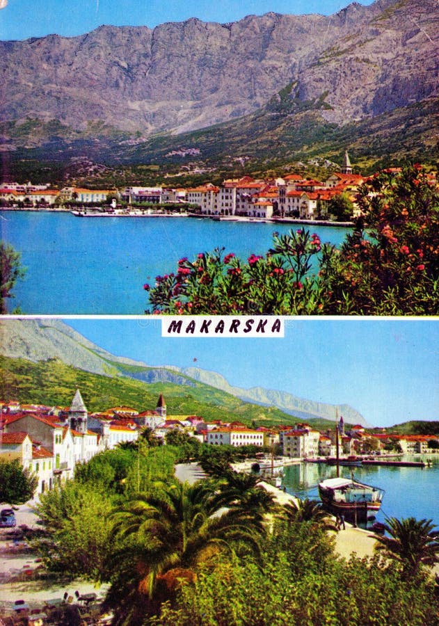 Vintage Postcard of Makarska, Croatia Editorial Photography - Image of ...