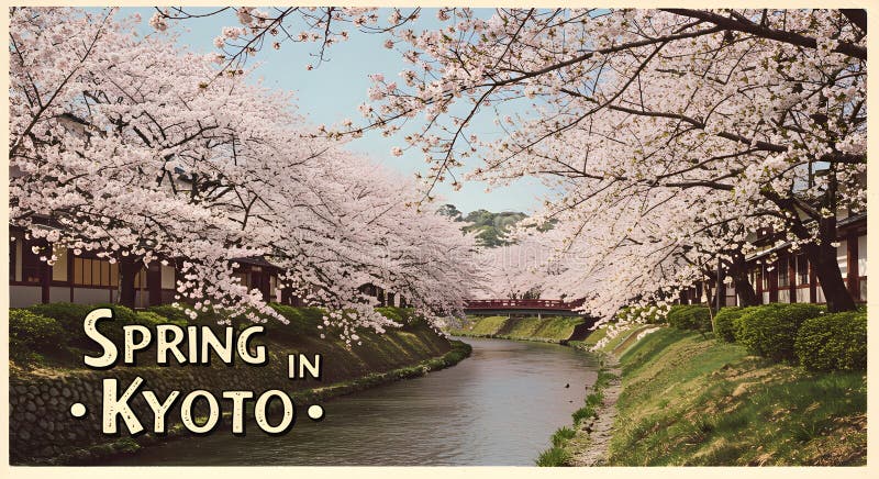 Vintage Postcard - Spring in Kyoto Stock Illustration - Illustration of ...