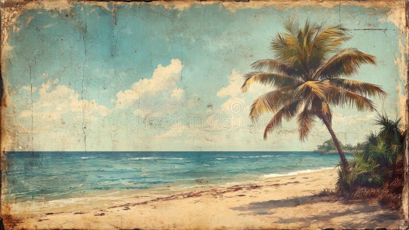 Vintage Postcard Tropical Beach Scene Stock Illustration - Illustration ...