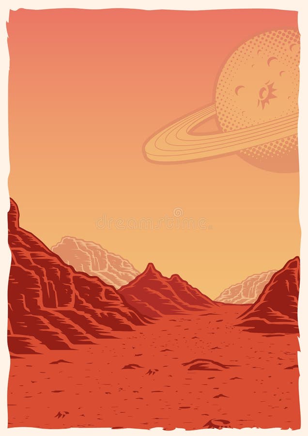 Vintage Poster with Martian Landscape Stock Illustration - Illustration ...